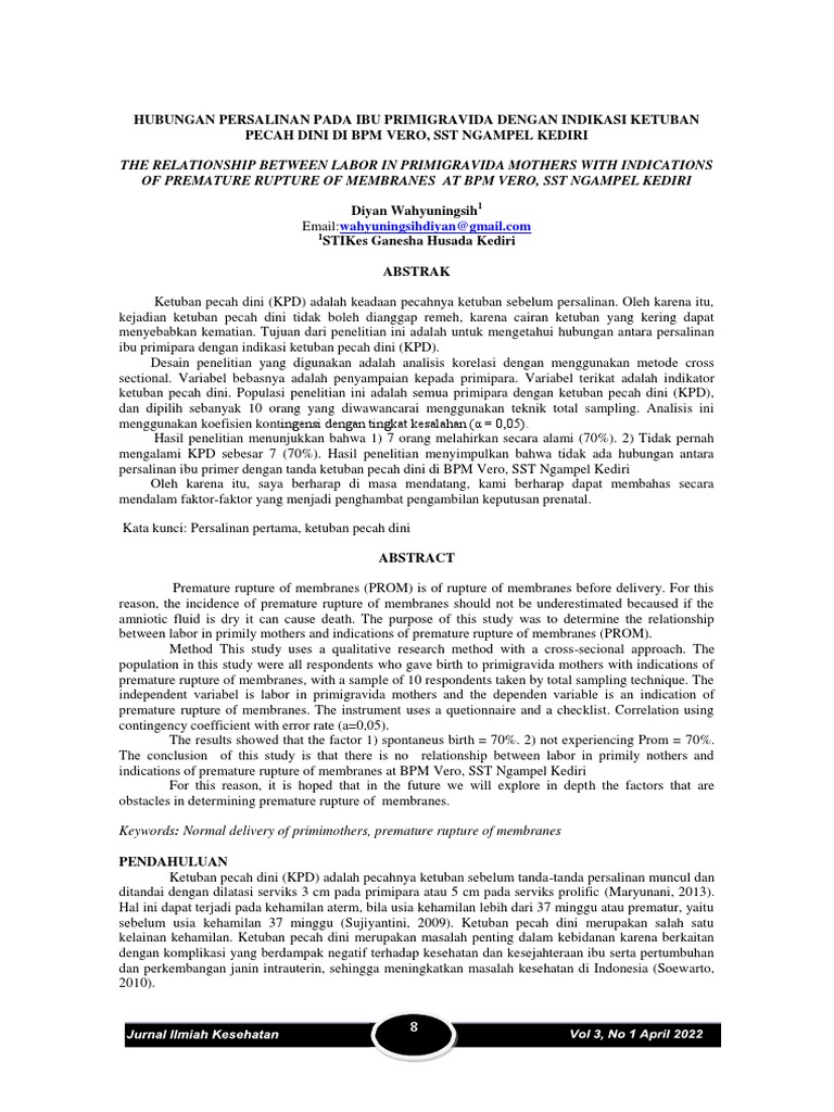Hubungan Persalinan Pada Ibu Primigravida Dengan Indikasi Ketuban | PDF