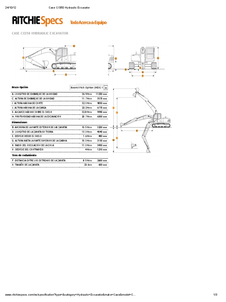 Case CX350 Excavator Specs | PDF | Machines | Manufactured Goods