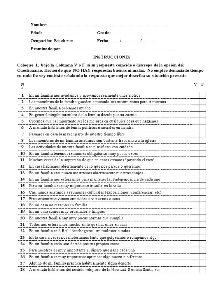 Cuestionario sobre Dinámica Familiar | PDF