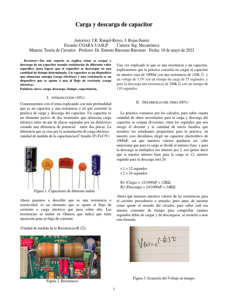 Carga y Descarga Del Capacitor | PDF | Condensador | Resistencia Eléctrica y Conductancia