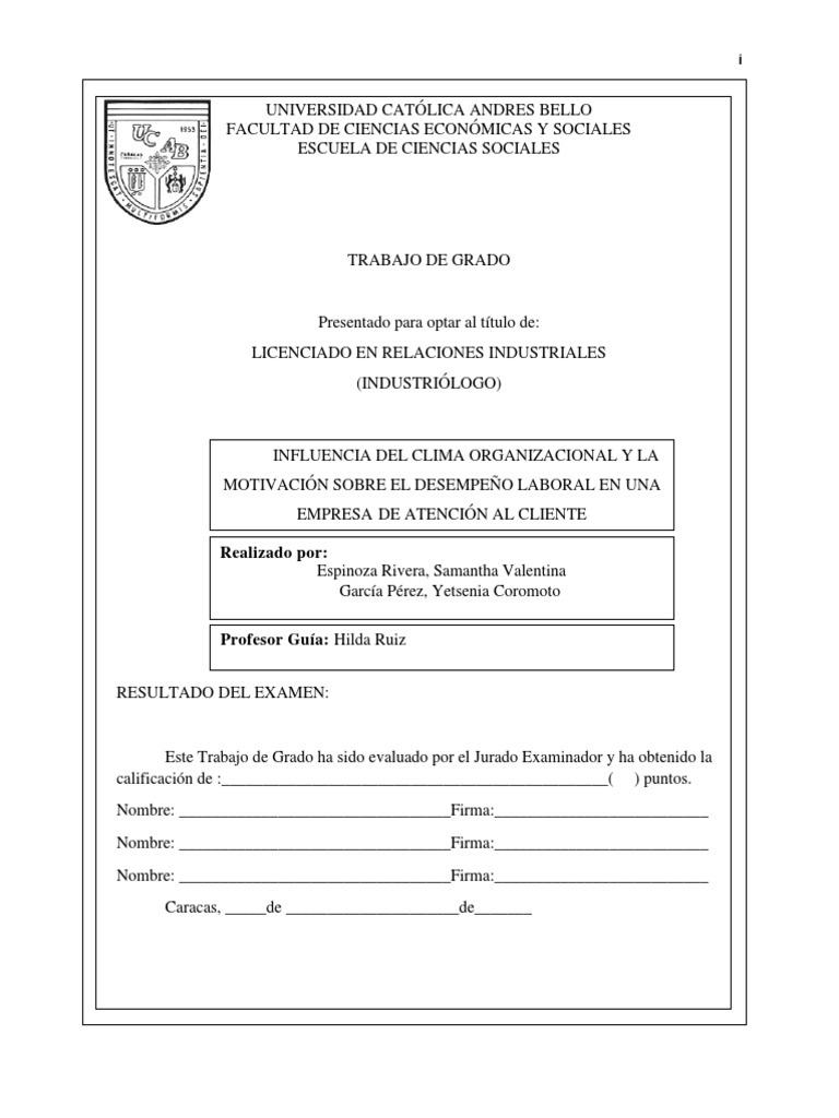 Trabajo de Grado ESPINOZA-GARCIA | PDF | Psicología industrial y organizacional | Motivacional