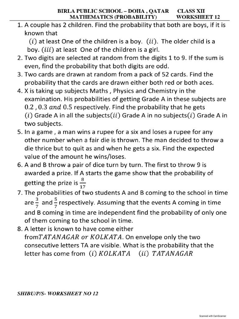 Probability Ws | PDF