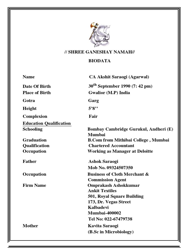 Biodata of CA Akshit | PDF