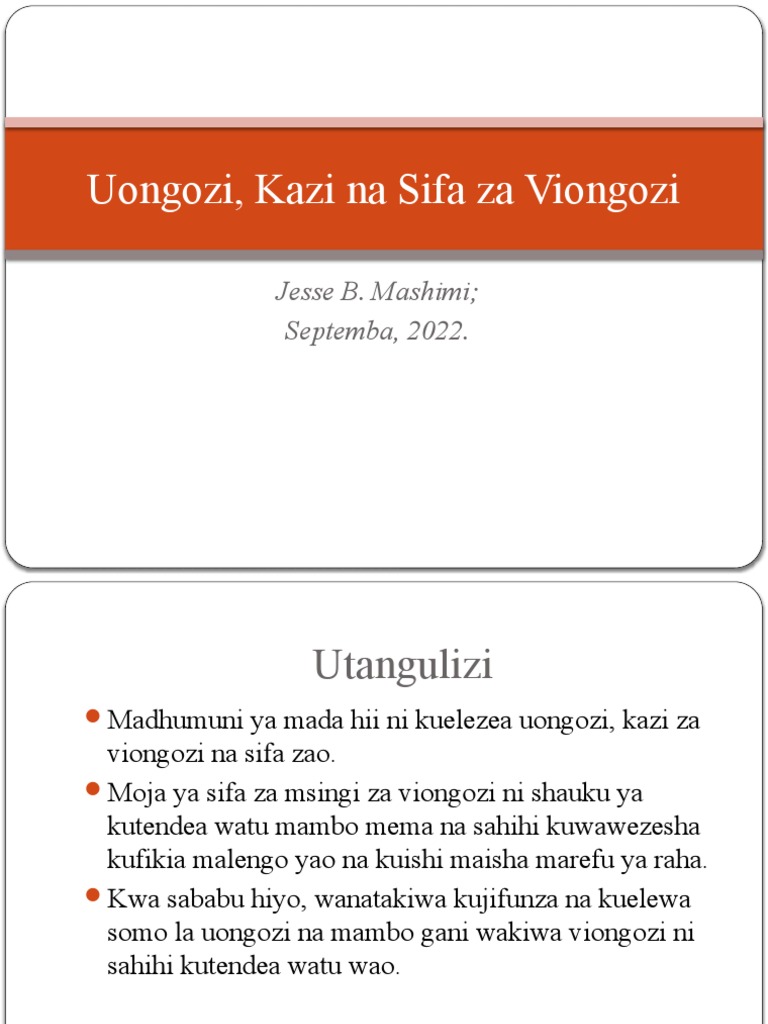 Uongozi Na Sifa Za Kiongozi | PDF