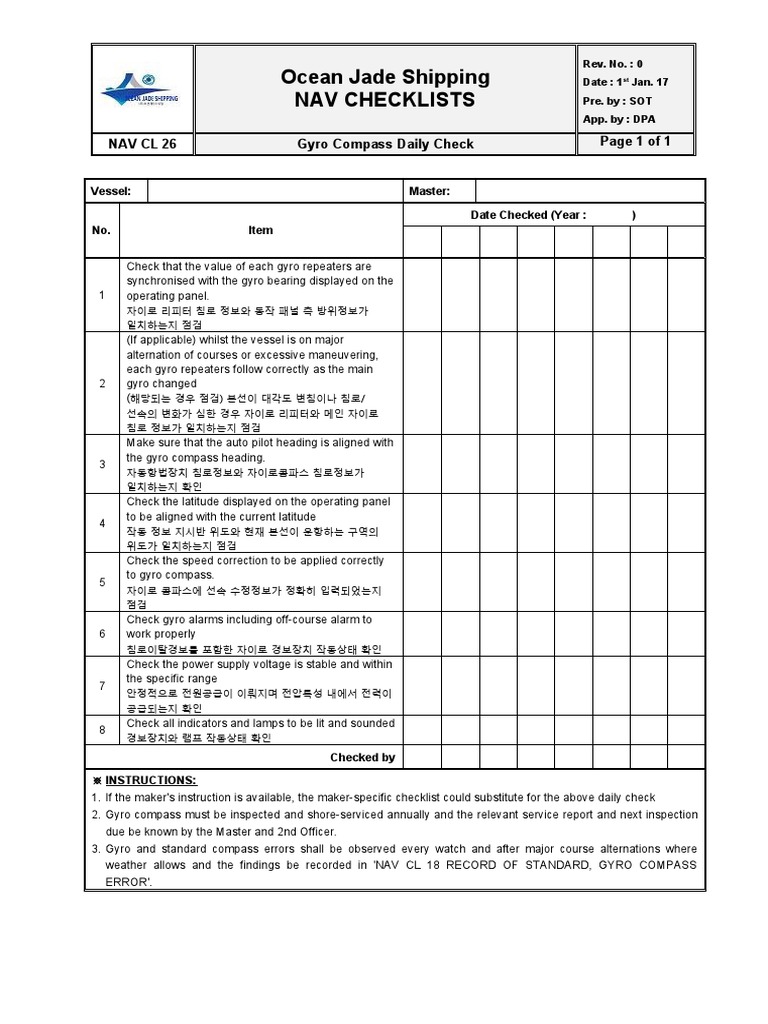 NAV CL 26 - Gyro Compass Daily Check (New) | PDF