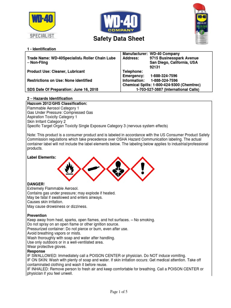 wd-40-specialist-roller-chain-lube-us-ghs-sds | PDF | Firefighting ...