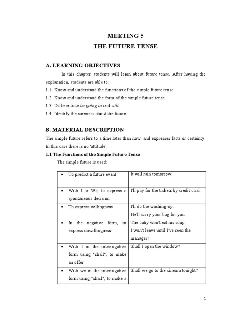 Pertemuan 5 The Future Tense Pdf Grammatical Tense Linguistics
