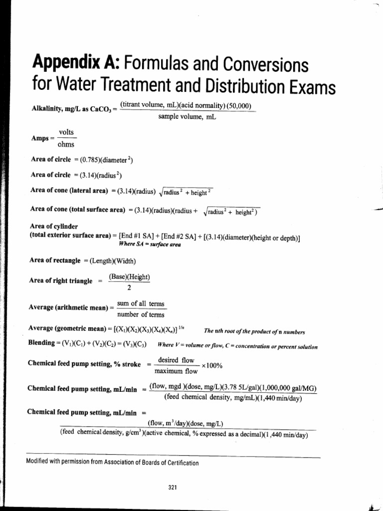 Appendix A Formulas and Conversions For Water Treatment and ...