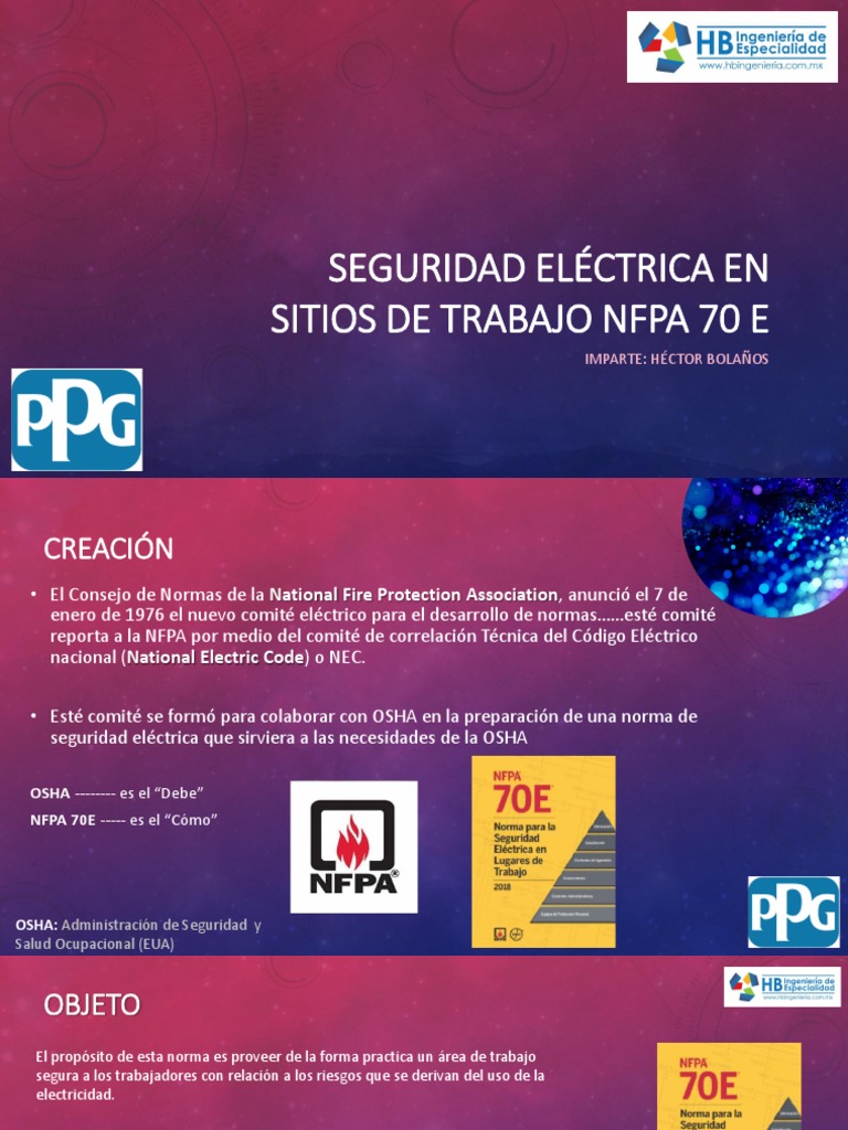 Seguridad Eléctrica en Sitios de Trabajo NFPA 70 E Primera Parte | PDF | Corriente eléctrica ...