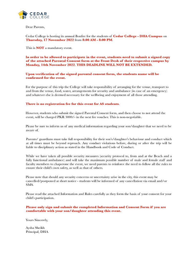 Parental Consent Form - DHA (AS) | PDF