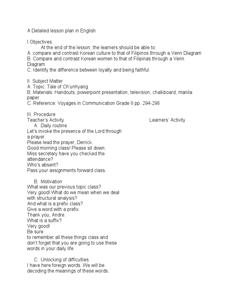 Chunyang Lesson Plan | PDF | Korea