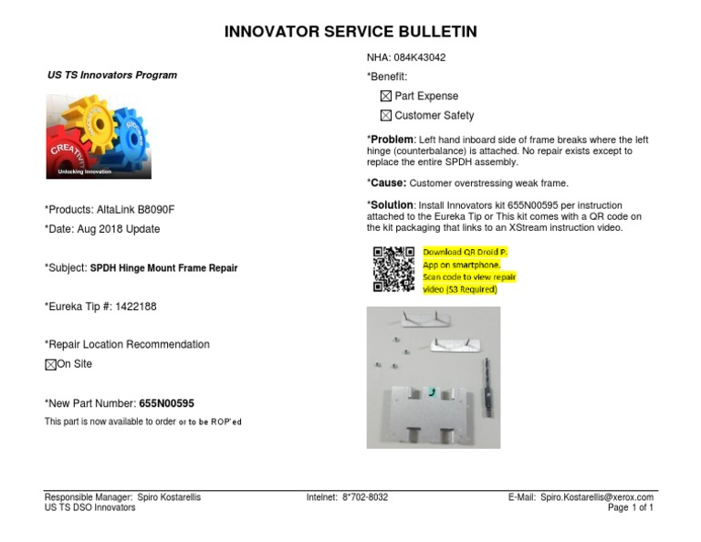 Innovator Service Bulletin: Benefit: Part Expense Customer Safety ...
