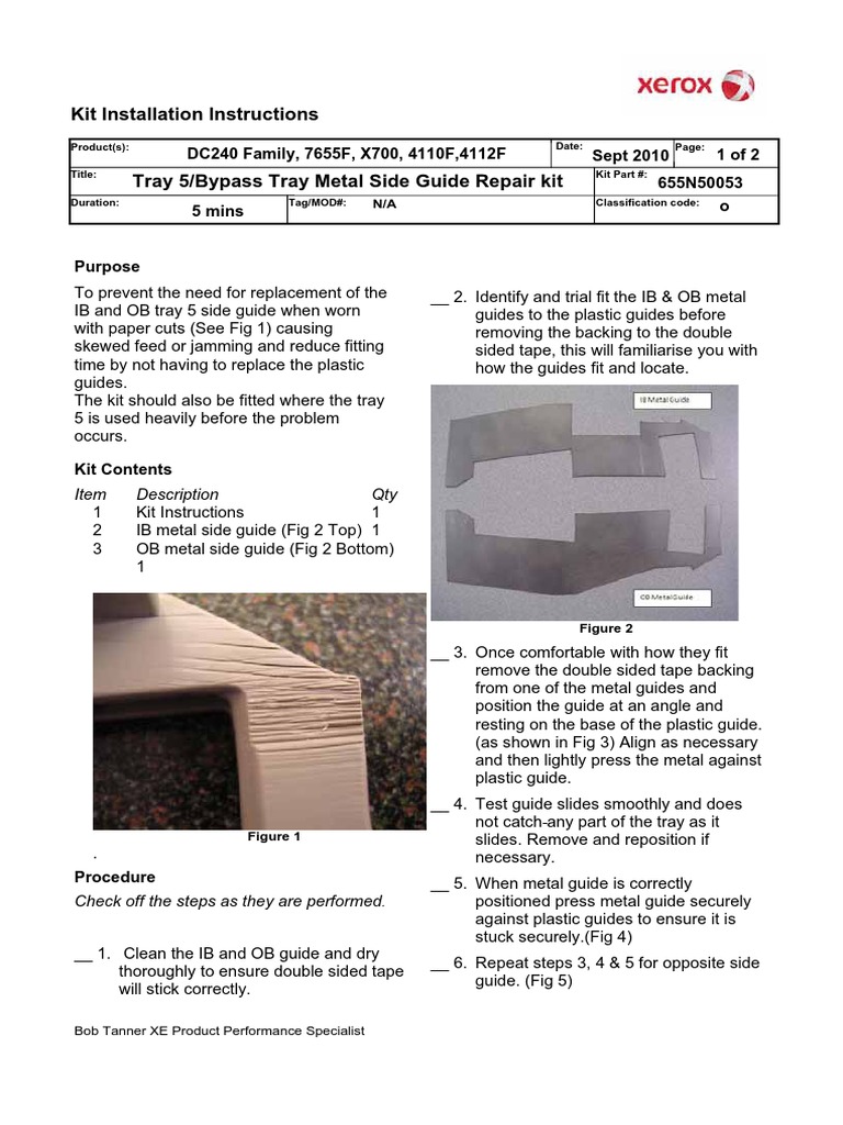 Tray 5 Metal Side Guide Repair Kit Instructions | PDF