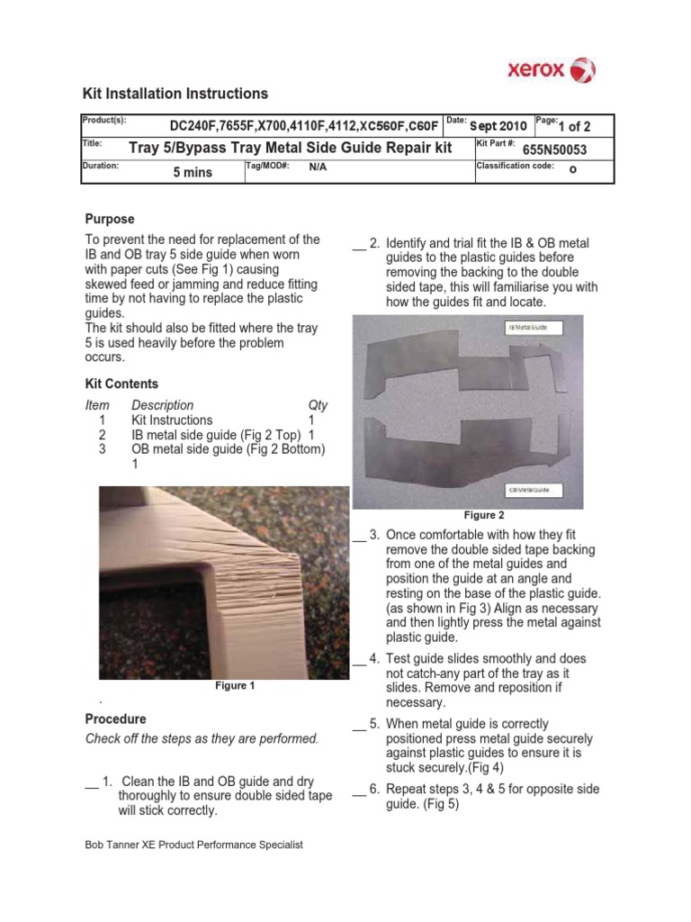 655N50053 Tray 5 Side Guide Fix Kit V2b | PDF