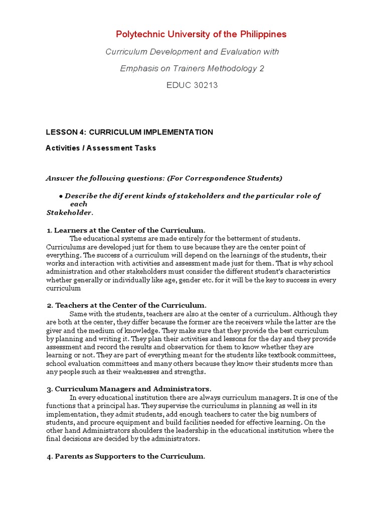 Curriculum Development Discussion Questions and Activities - Module 4 | PDF | Curriculum | Teachers