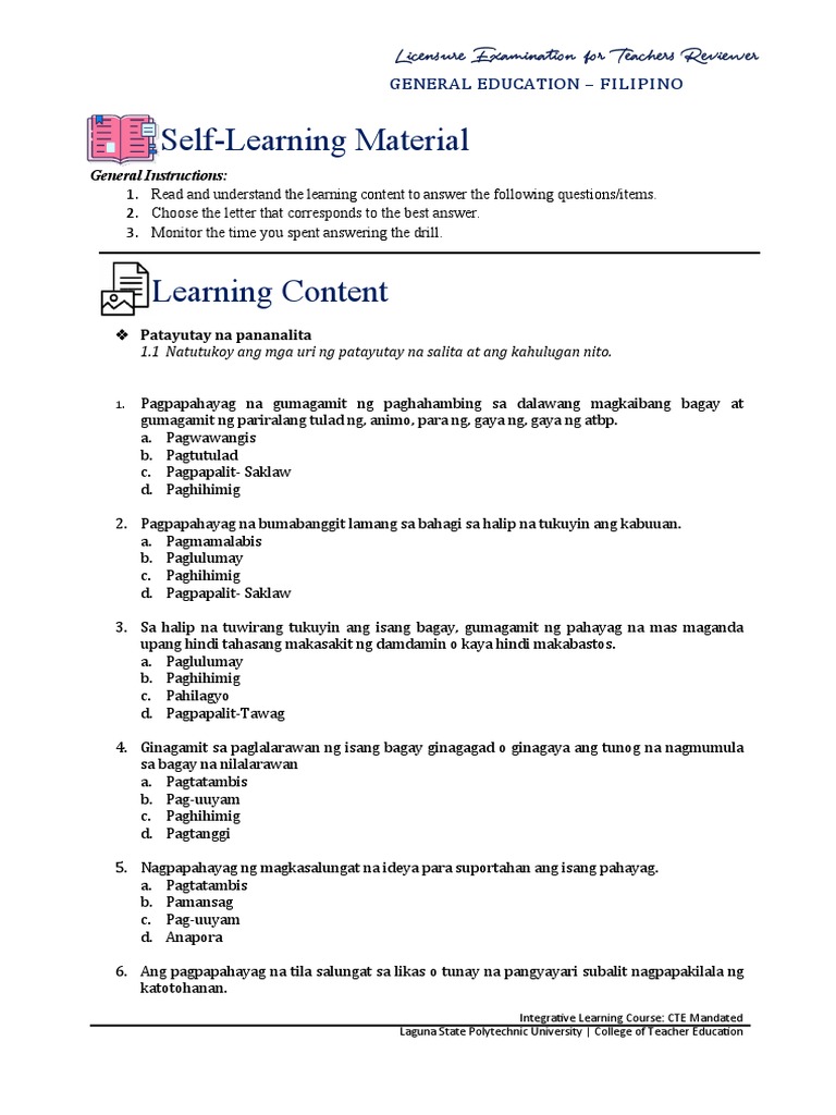Let Reviewer Filipino | PDF