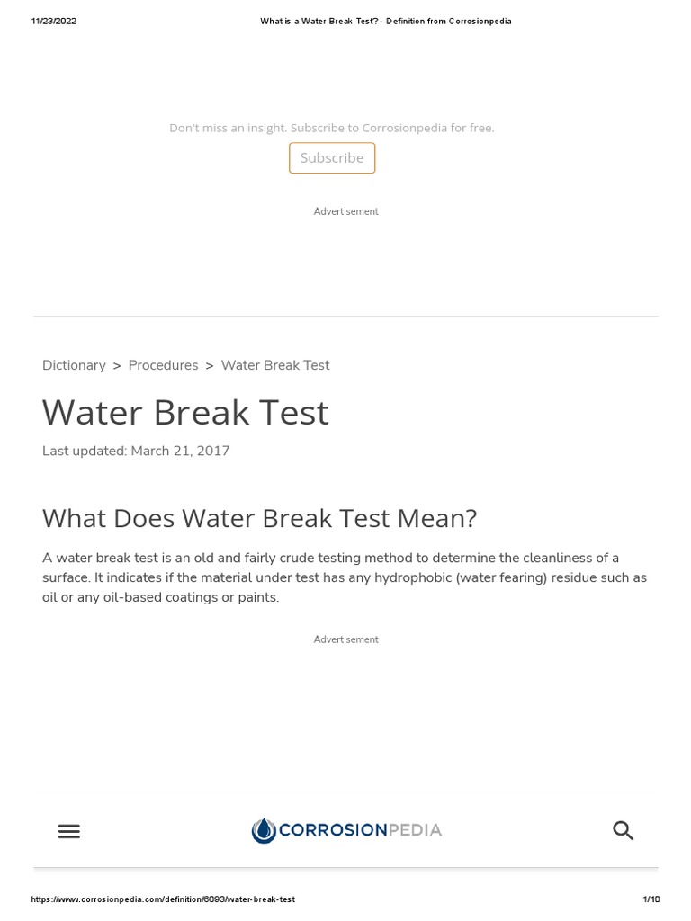 Water Break Test | Water Break Test Method – ULJAA