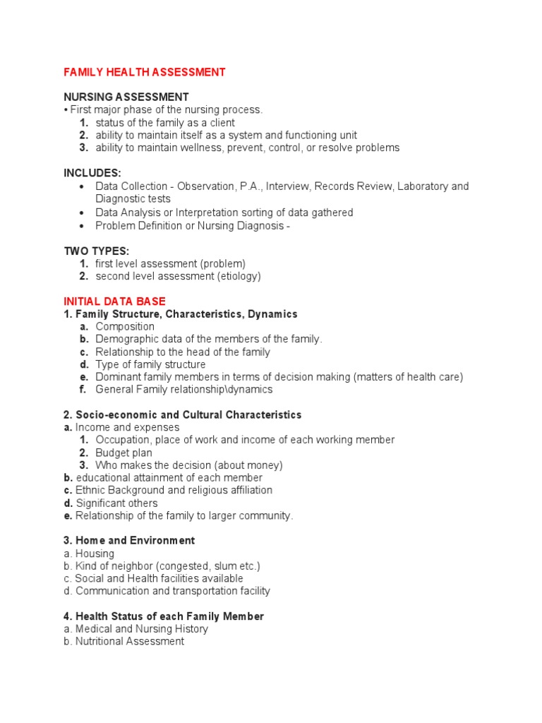Family Health Assessment Overview | PDF | Medical Diagnosis | Family