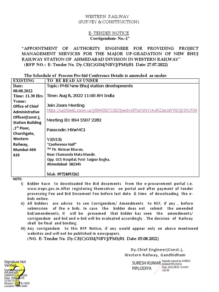 E-Tender for New Bhuj Station Upgrade | PDF | Accountability | Business