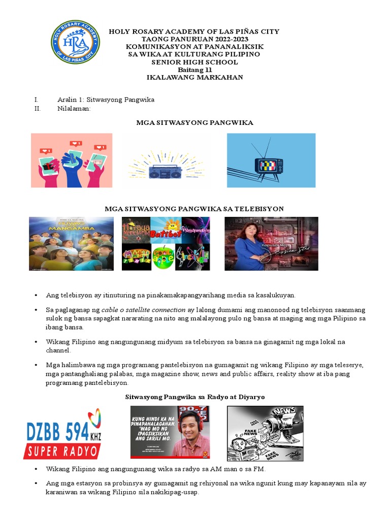 2ND QTR Handout - Aralin 1 - Sitwasyong Pangwika | PDF 2ND QTR Handout - Aralin 1 - Sitwasyong Pangwika | PDF