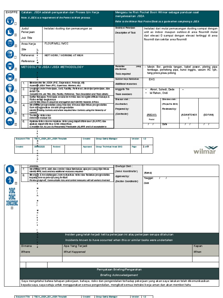Catatan: JSEA Adalah Persyaratan Dari Proses Izin Kerja Mengacu Ke Risk ...