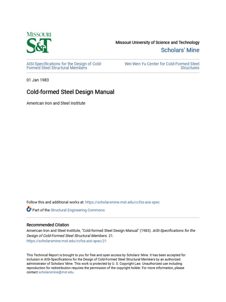 Cold-Formed Steel Design Manual 1983 | PDF | Bending | Beam (Structure)