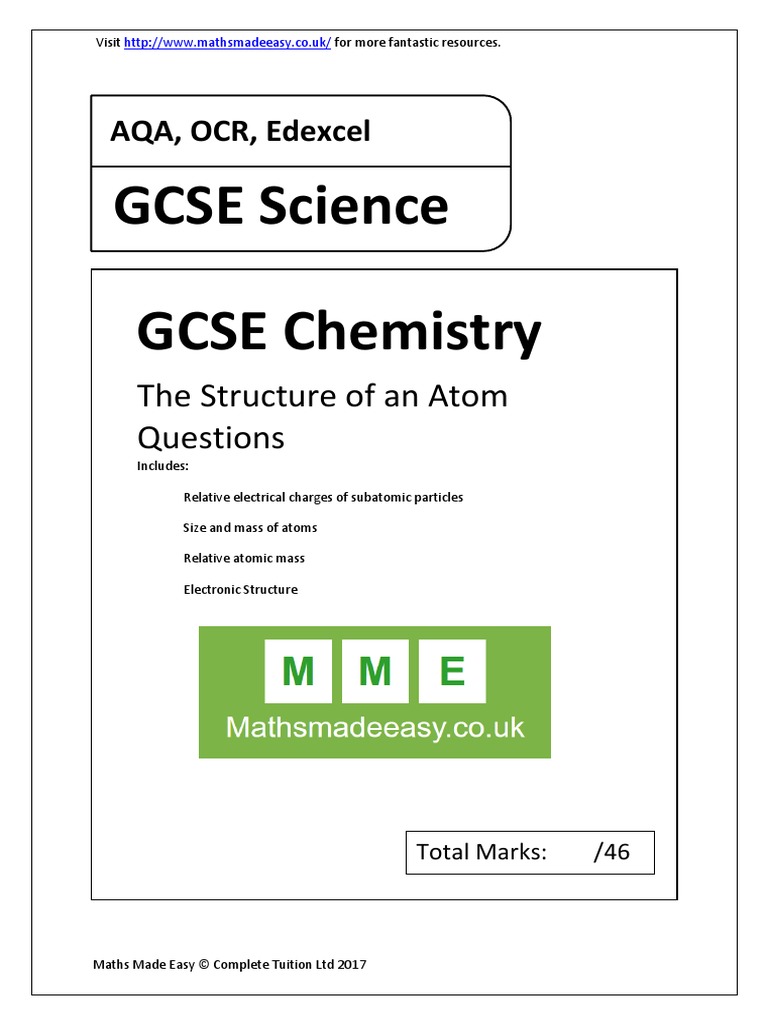 Structure of an Atom Revision paper | PDF | Atoms | Proton