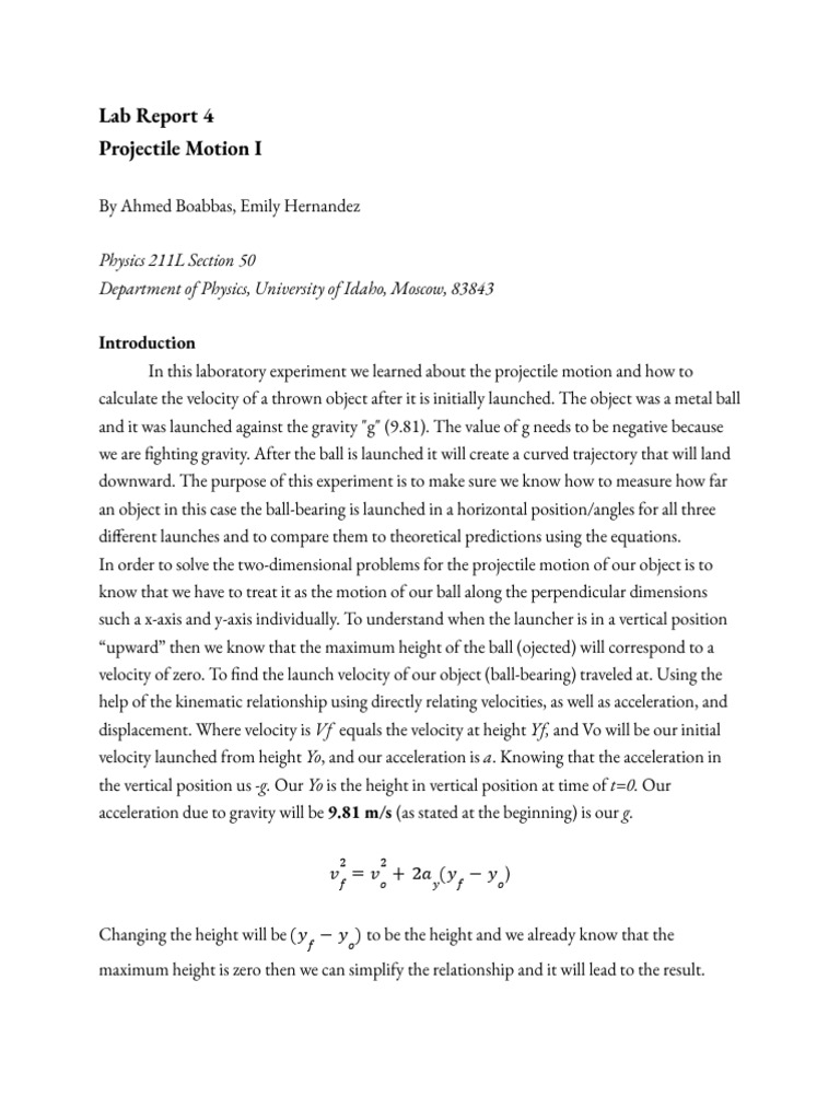 Lab 4 Projectile Motion | PDF | Mechanics | Motion (Physics)
