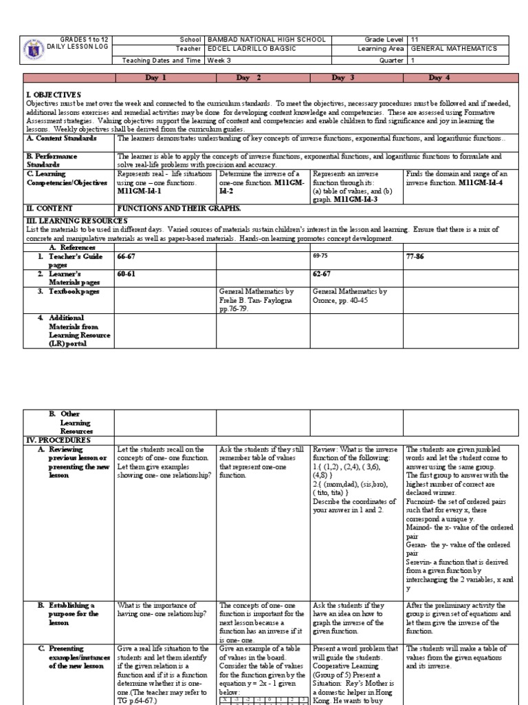 DLL Gen Math Week 4 | PDF | Function (Mathematics) | Logarithm