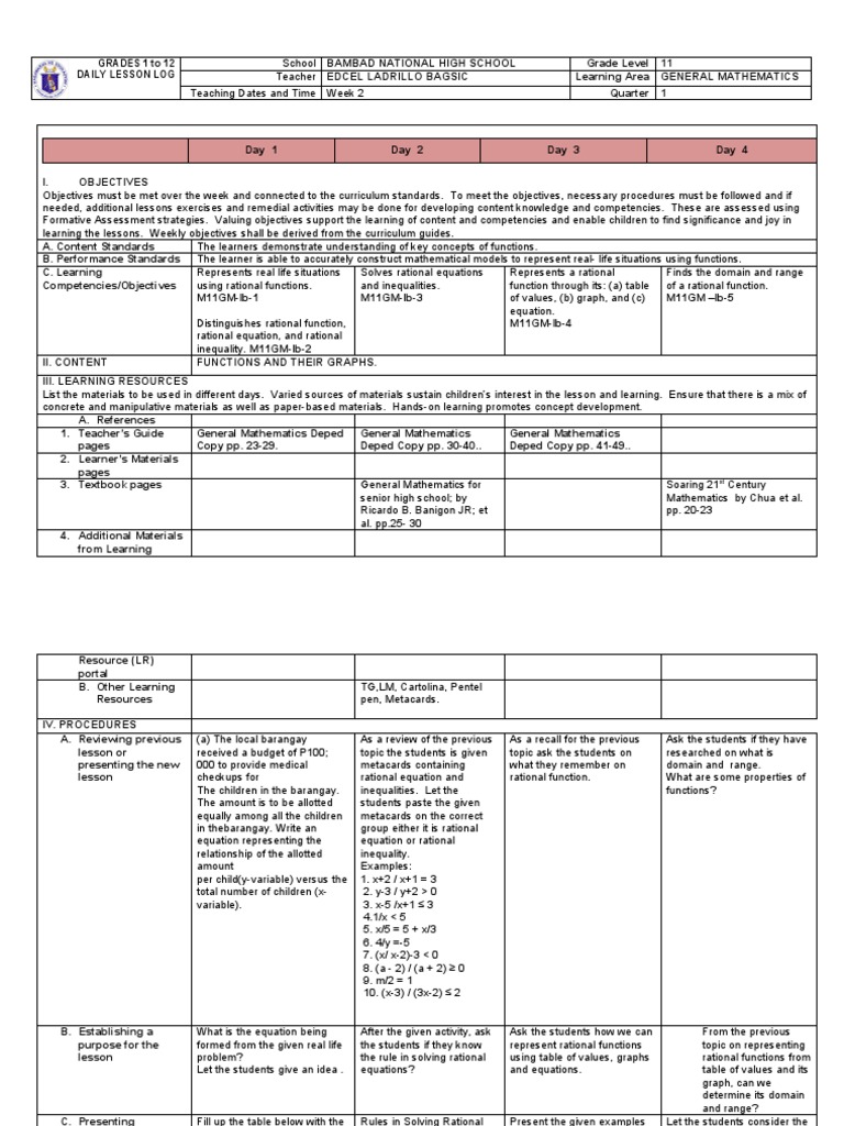 DLL Gen Math Week 2 | PDF | Function (Mathematics) | Equations