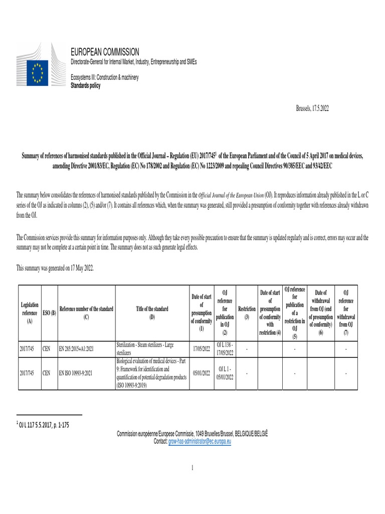 EU Harmonised Standards for Medical Devices | PDF | Sterilization ...