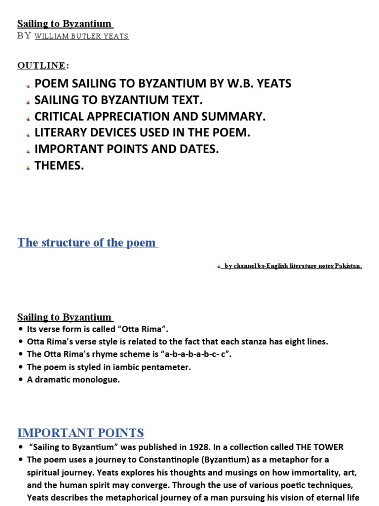 SAILING TO BYZANTIUM BY W.B.YEATS - Edited | PDF