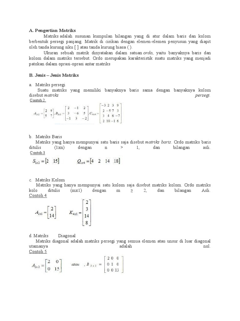 Panduan Lengkap Jenis dan Operasi Matriks | PDF