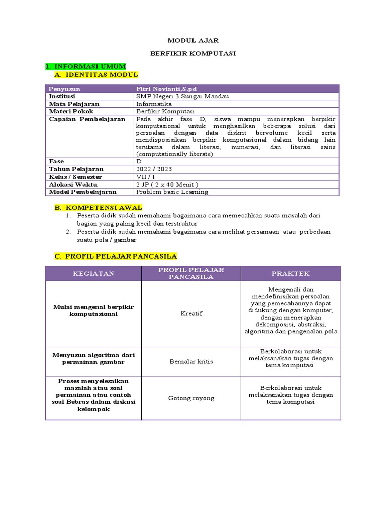 Modul Ajar Fitri Novianti, S.PD Bab 1 | PDF