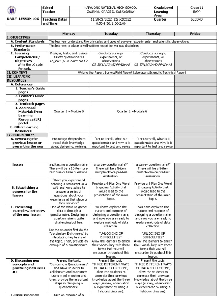 DLL Week 4 - EAPP | PDF | Survey Methodology | Sampling (Statistics)