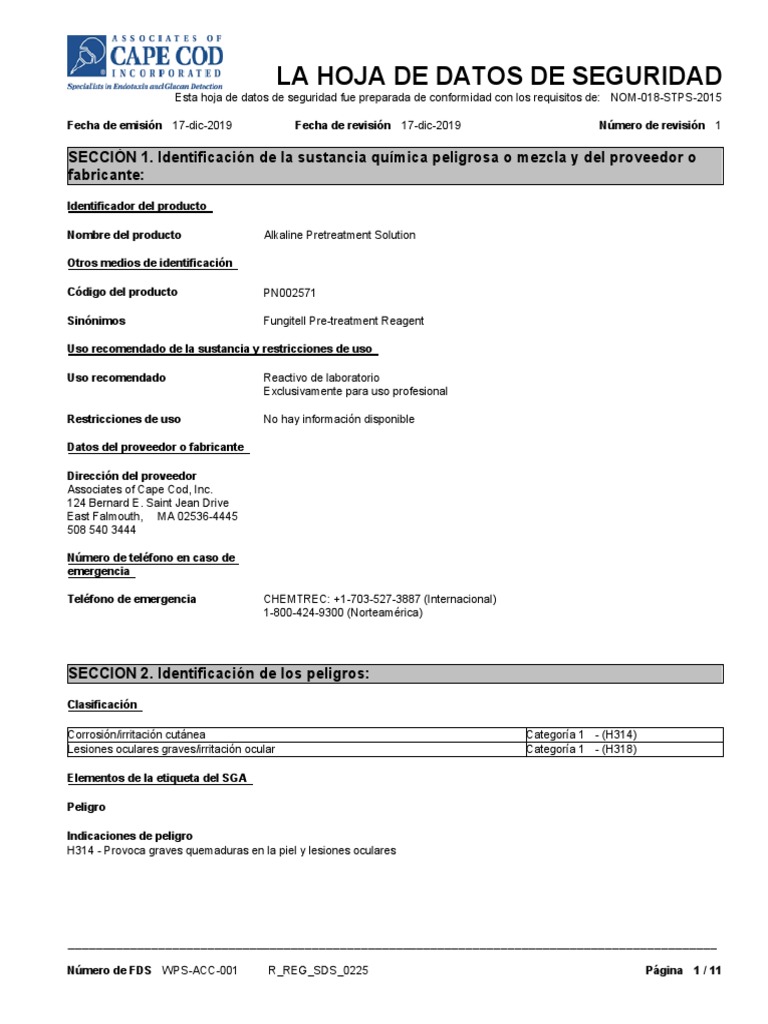 R REG SDS 0225 1.0 Safety Data Sheet Alkaline Pretreatment Solution MEX MS | PDF | Quemar | Agua