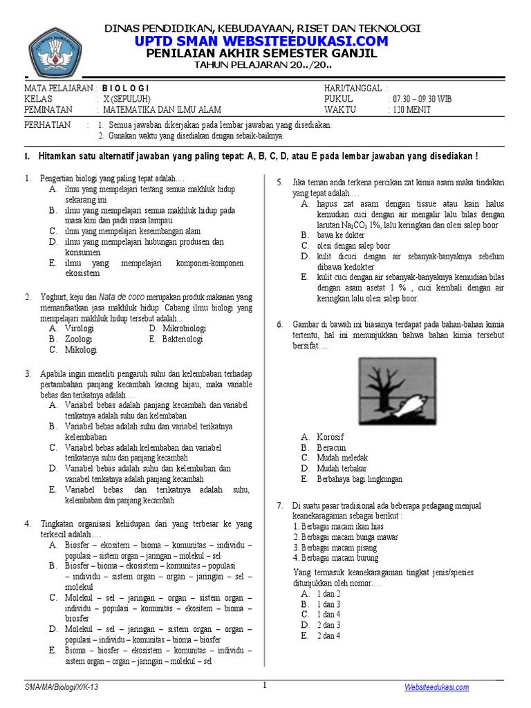 Soal Pas Biologi Kelas X K13 | PDF