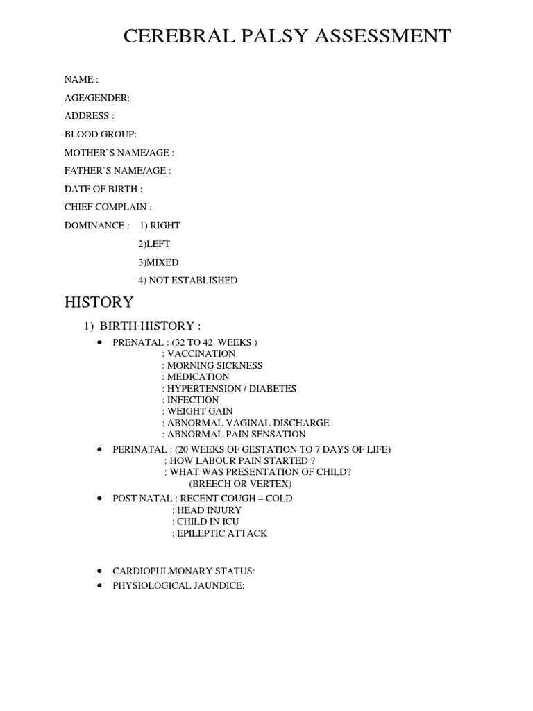 CP Assessment Format (DDRC) | PDF | Anatomical Terms Of Motion | Cerebral Palsy