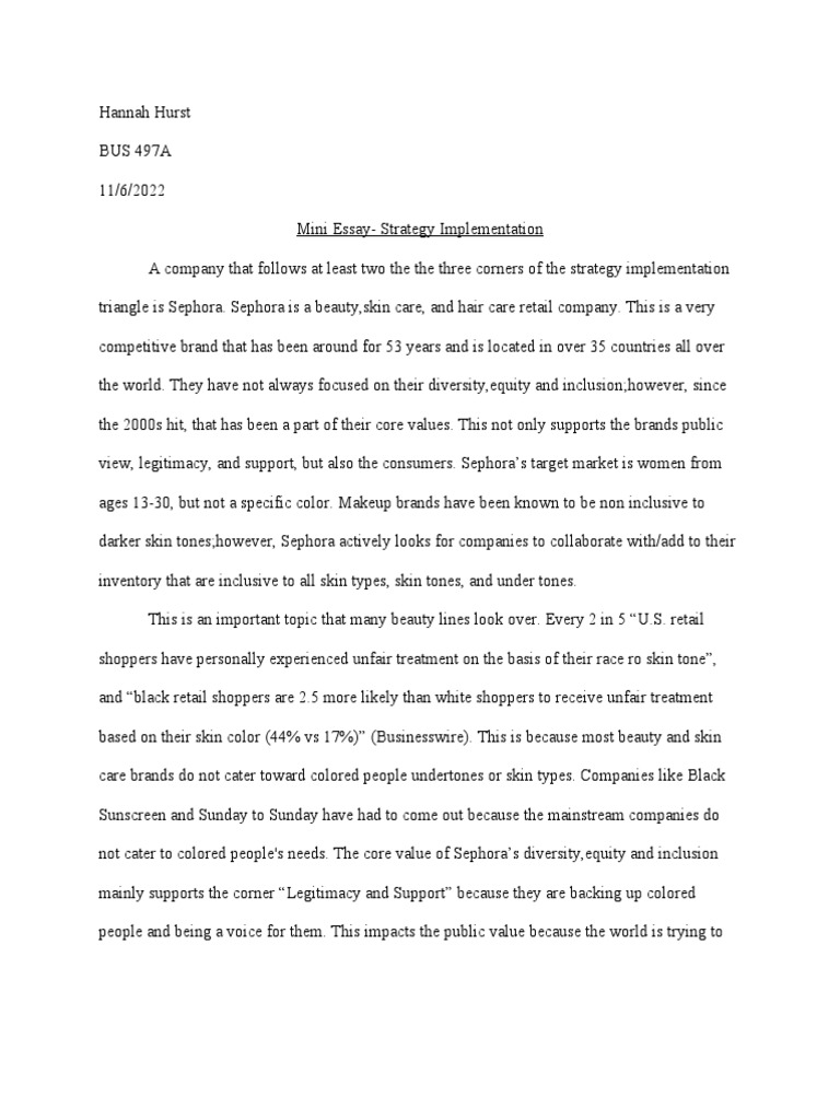 Mini Essay - Strategy Implementation | PDF