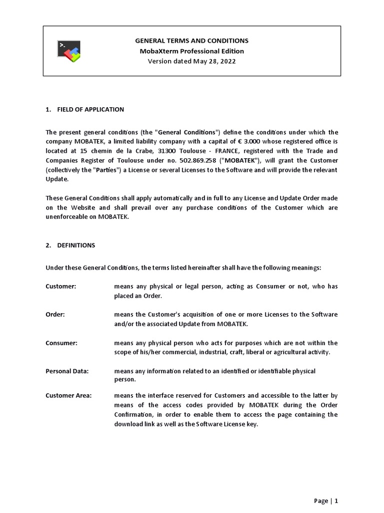 MobaXterm Pro General Terms and Conditions | PDF | Payments | Pay Pal