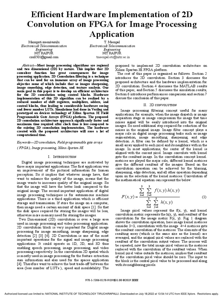 Efficient Hardware Implementation of 2D Convolution On FPGA For Image Processing Application | PDF