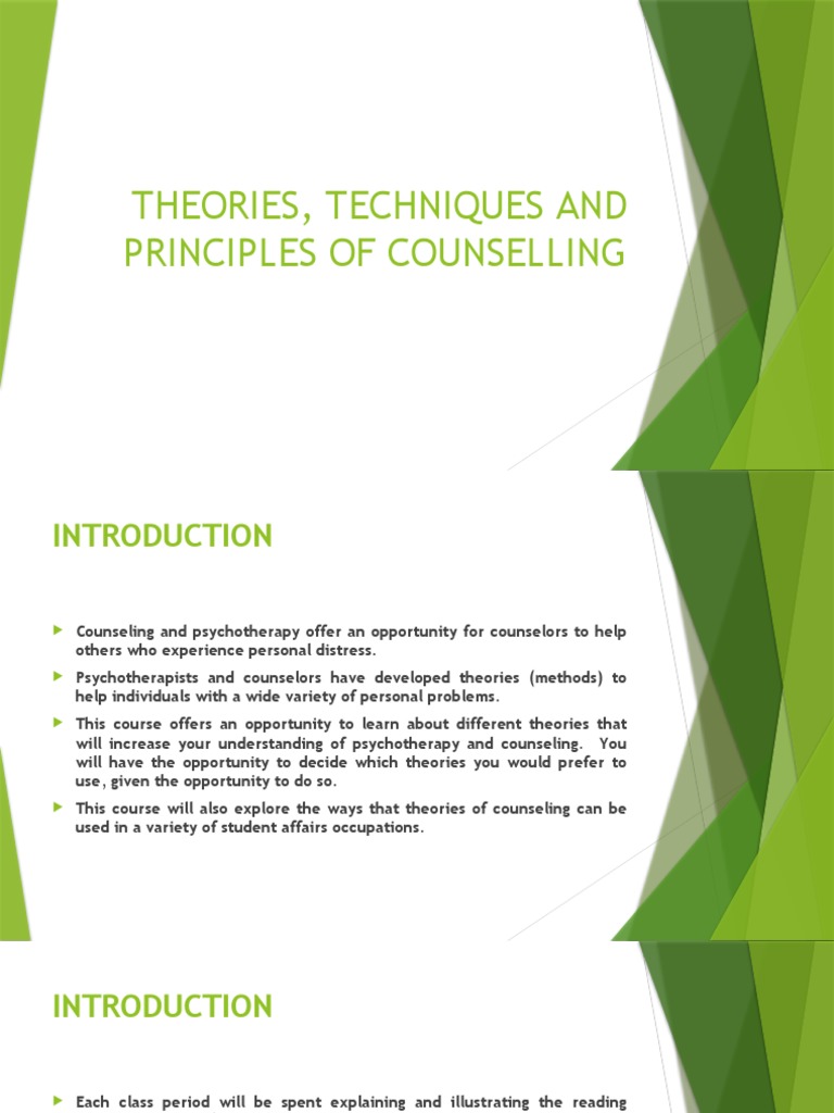 Theories, Techniques and Principles of Counselling - 100908 | PDF ...