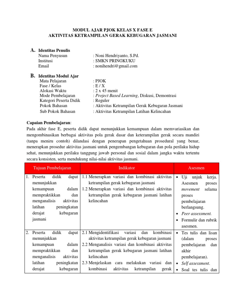 Modul Ajar Aksi 4 Kebugaran Jasmani | PDF