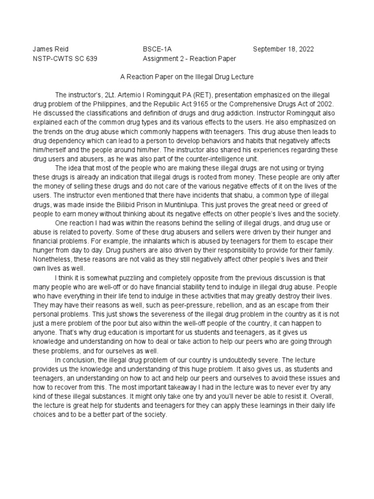 Reaction Paper-DRUGS | PDF | Substance Abuse | Adolescence