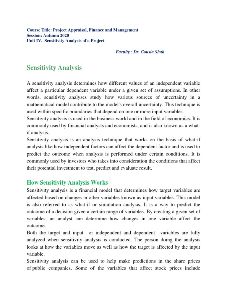 Sensitivity Analysis | PDF | Sensitivity Analysis | Financial Analyst Sensitivity Analysis | PDF | Sensitivity Analysis | Financial Analyst