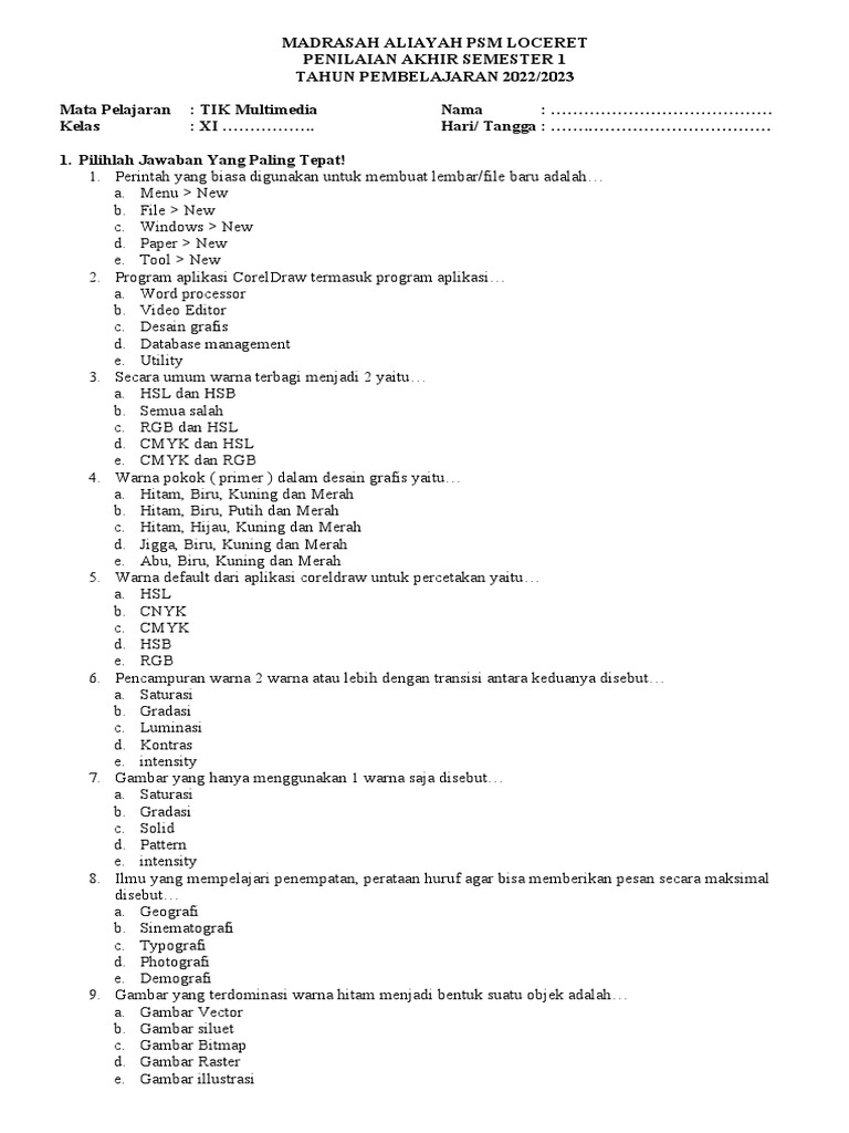 Soal Tik Multimedia Xi | PDF