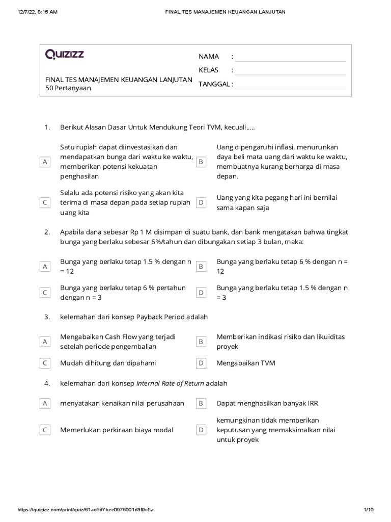 Final Tes Manajemen Keuangan Lanjutan | PDF
