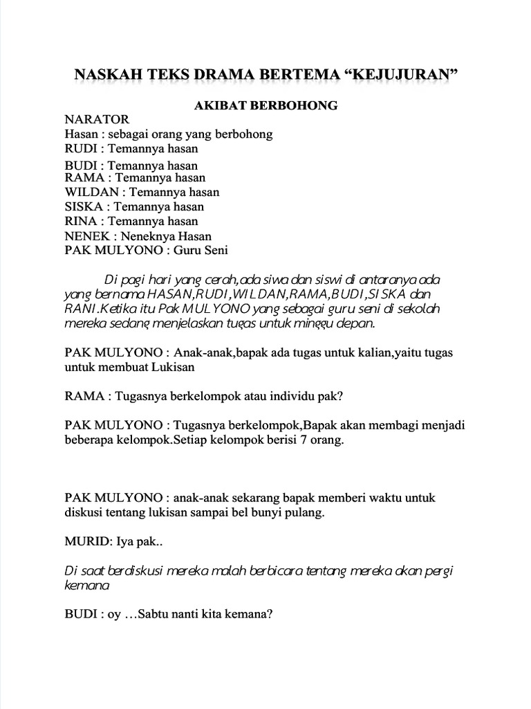 Pdf Naskah Teks Drama Bertema Kejujuran Pdf
