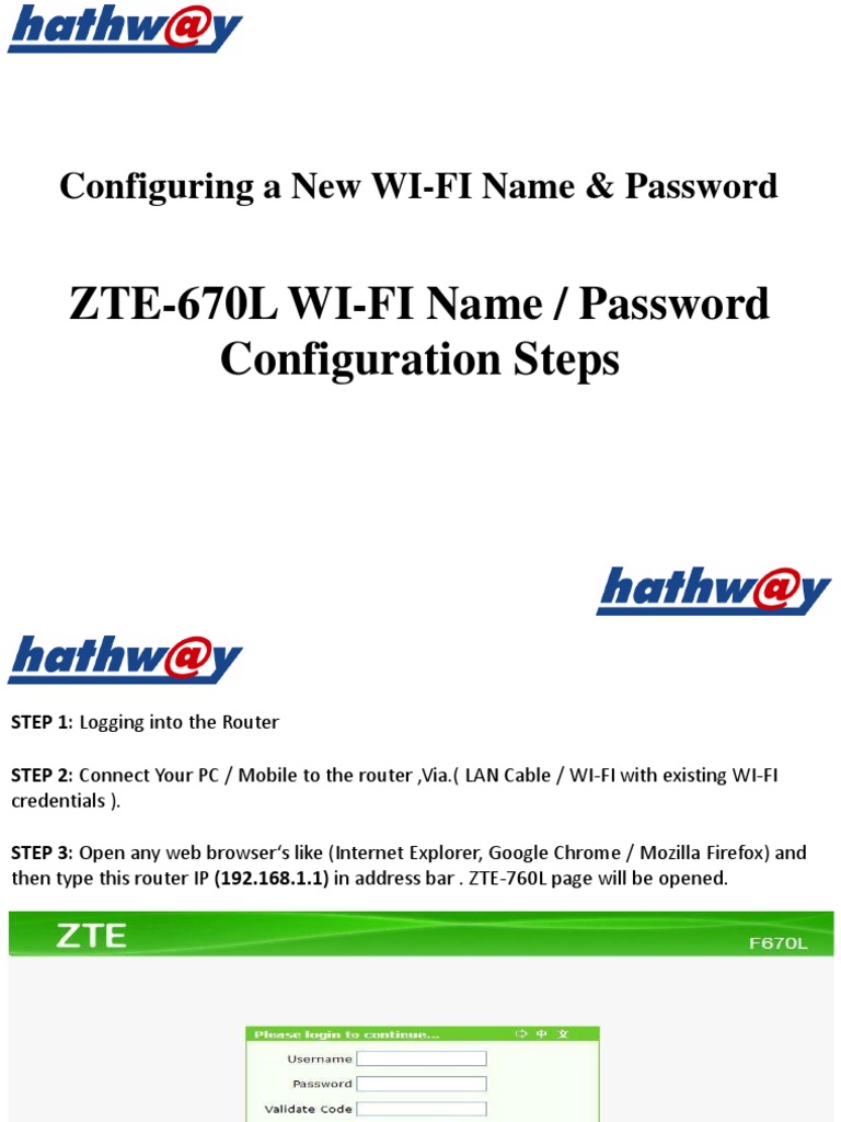 ZTE-F670L WI-FI Credential Configuration Steps-converted | PDF | Wi Fi ...