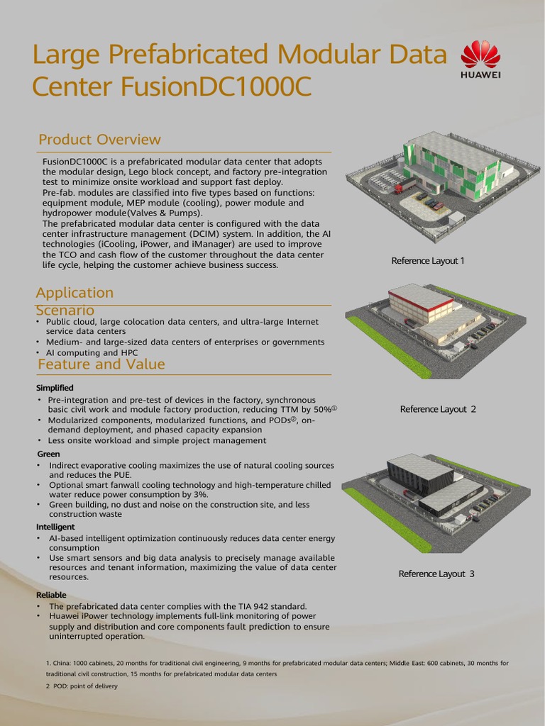 Huawei Prefabricated Modular Data Center Datasheet-FusionDC1000C | PDF ...